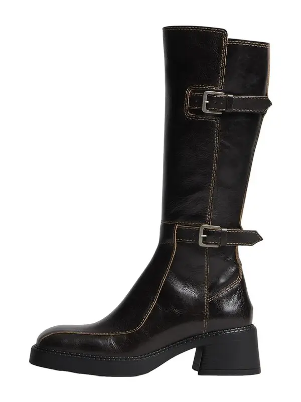 MIISTA Jarmila Knee-high Buckled Leather Boots - Black