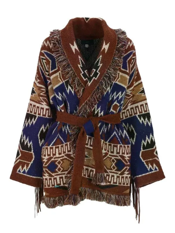 Alanui The Amazing Journey Jacquard Cardigan-coat With Fringe Trim - Brown