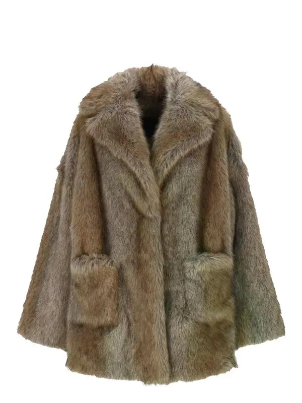 BB COUTURE Faux Fur Notched Lapel Coat - Brown