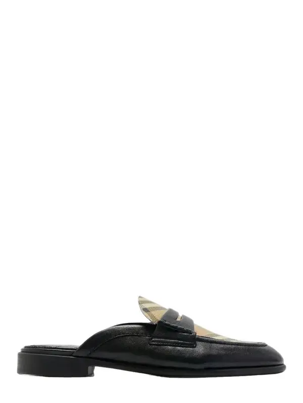 Burberry Check And Leather Opal Mules - Black