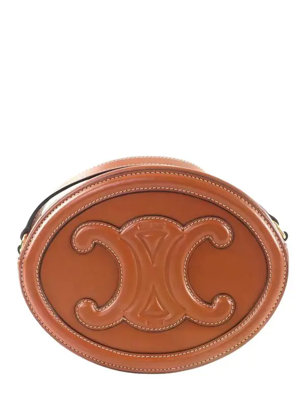 Celine Calfskin Embossed Oval Crossbody Bag - Brown