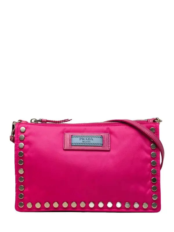 Prada Tessuto Studded Etiquette Shoulder Bag - Pink