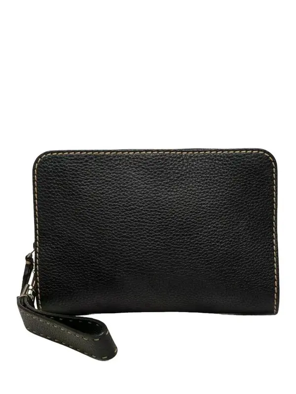 Fendi Cuoio Romano Selleria Zip Around Wristlet Pouch - Black