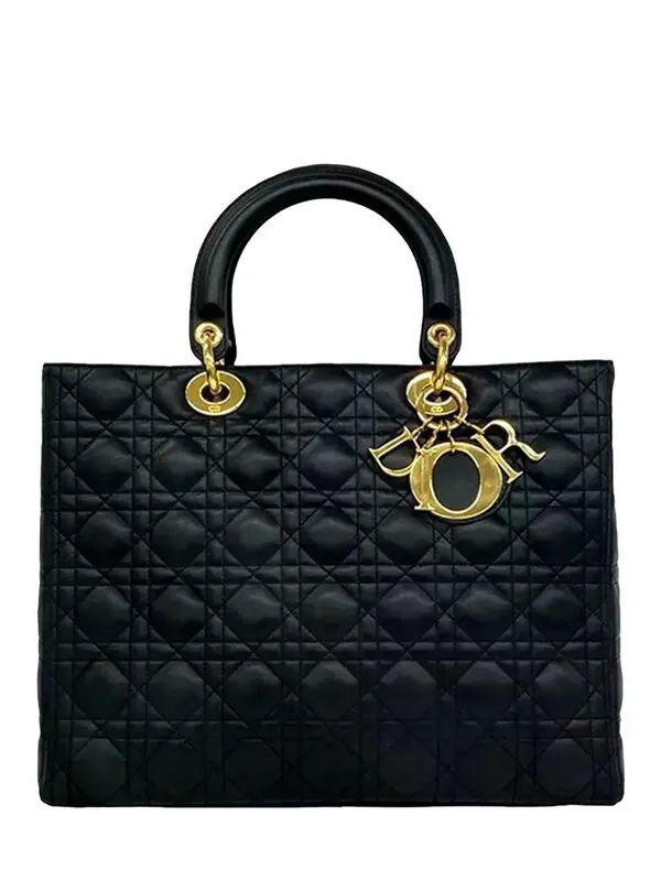 Dior Large Lambskin Cannage Lady Satchel - Black