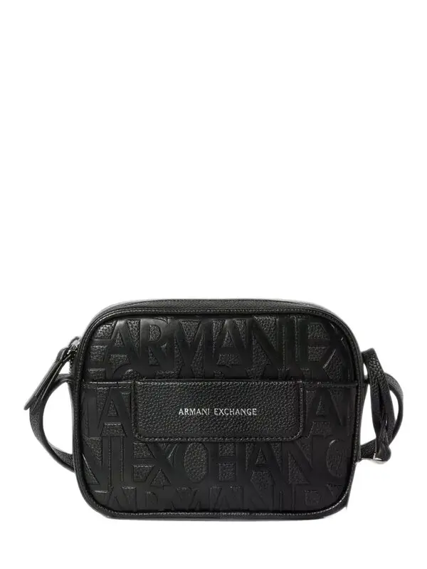 Armani Exchange Logo Embossed Shoulder Bag - Black