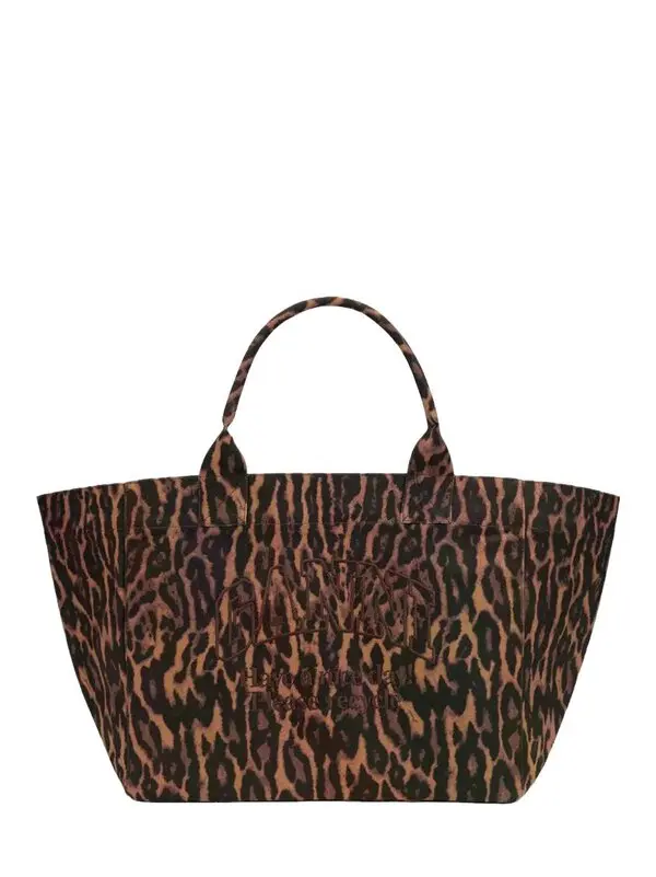 GANNI Xxl Leopard-print Embroidered Tote Bag - Brown