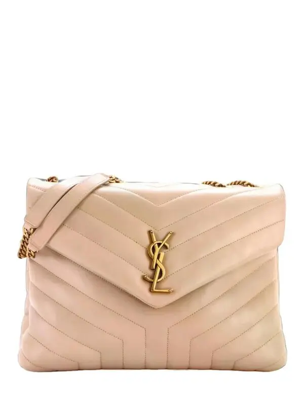Saint Laurent Loulou Matelassé Chevron Leather Medium Shoulder Bag - Neutrals