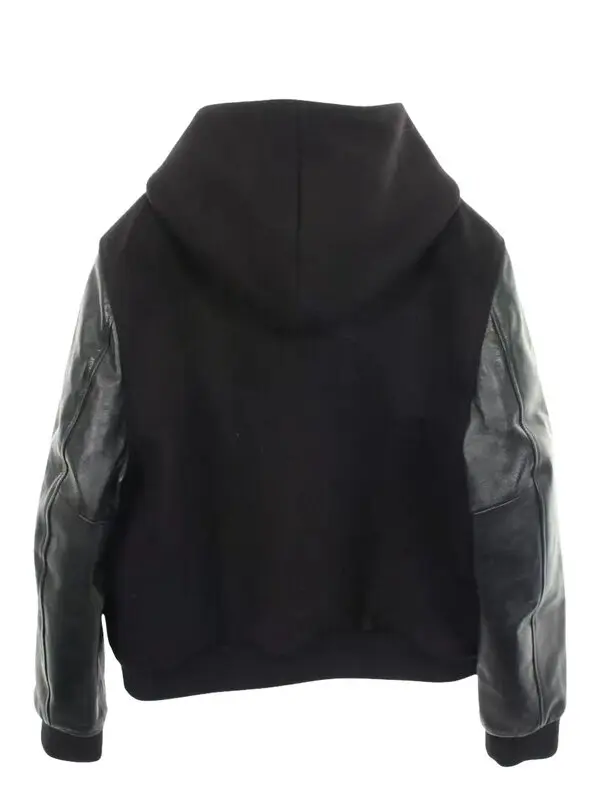 Celine Wool And Leather Hooded Jacket With Appliqué Logo - Black