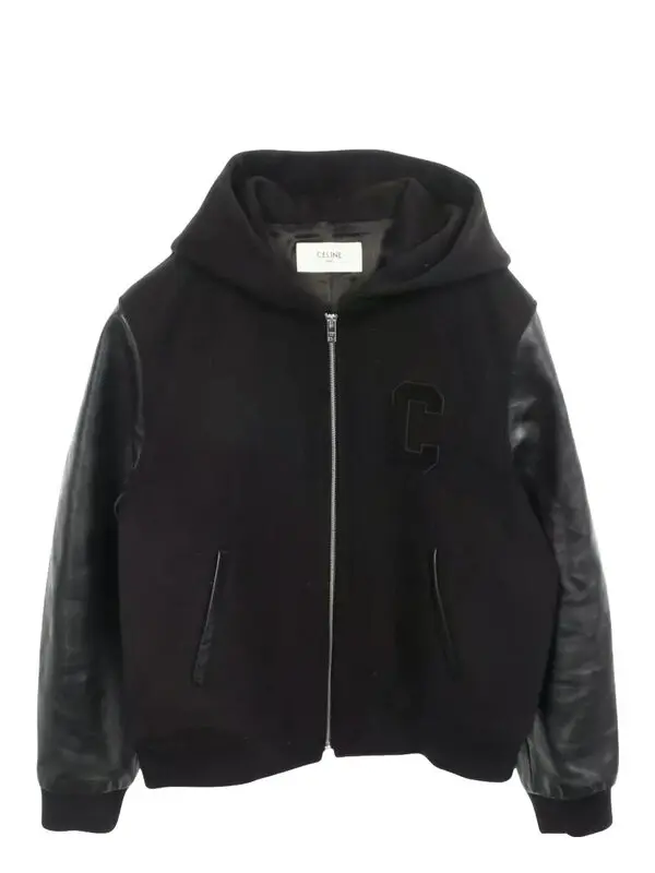 Celine Wool And Leather Hooded Jacket - Black