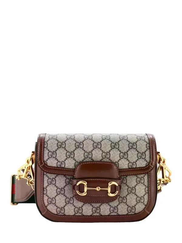 Gucci Horsebit 1955 Shoulder Bag Gg Coated Canvas With Leather Mini Crossbody Bag - Brown