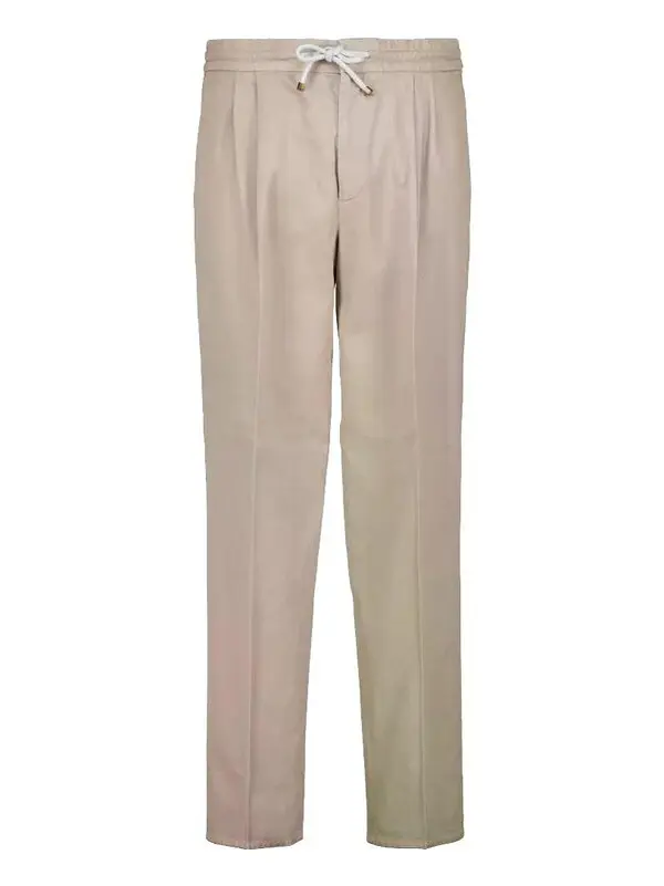 Brunello Cucinelli Drawstring Pleated Cotton Trousers - Neutrals