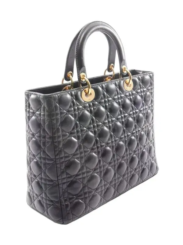 Dior 2000s Lady Cannage Leather Tote Bag - Black