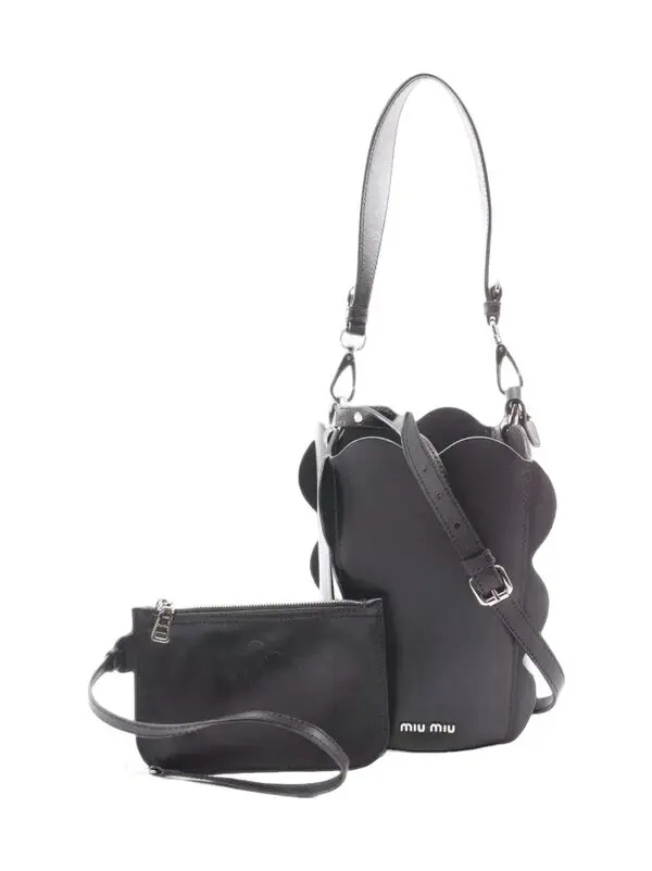 Miu Miu Leather Scalloped Bucket Bag - Black