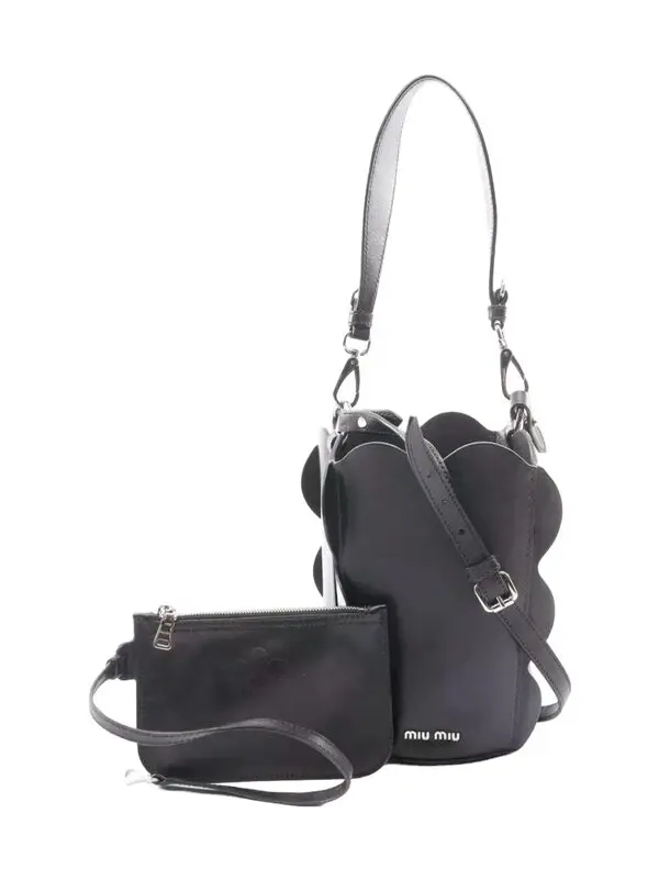 Miu Miu Leather Scalloped Bucket Bag - Black
