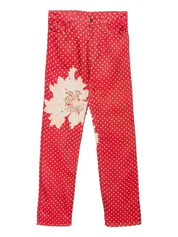 Gianfranco Ferre 1990s Polka-dot Floral Print Trousers - Red