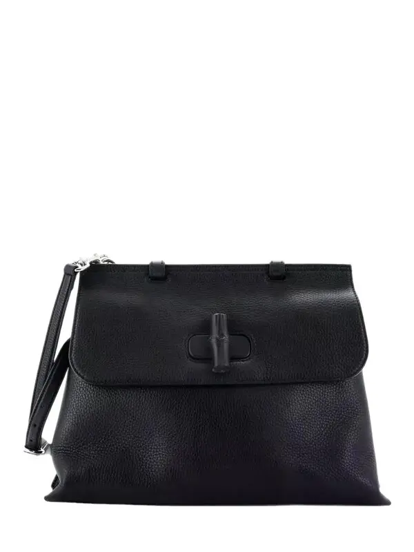 Gucci Bamboo Daily Top Handle Bag Leather Medium Satchel - Black