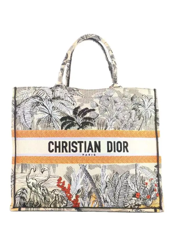 Dior Book Embroidered Canvas Large Tote Bag - Neutrals