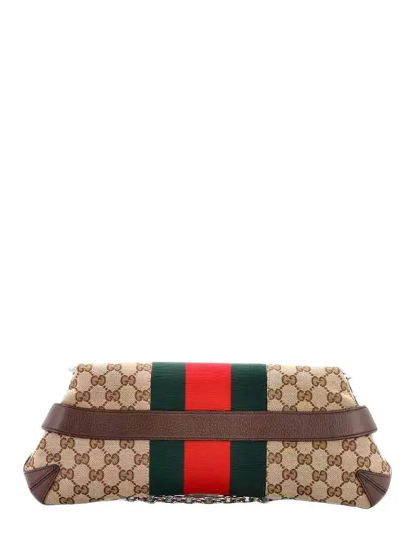 Gucci Horsebit Nm Web Chain Clutch Gg Canvas Medium Shoulder Bag - Brown