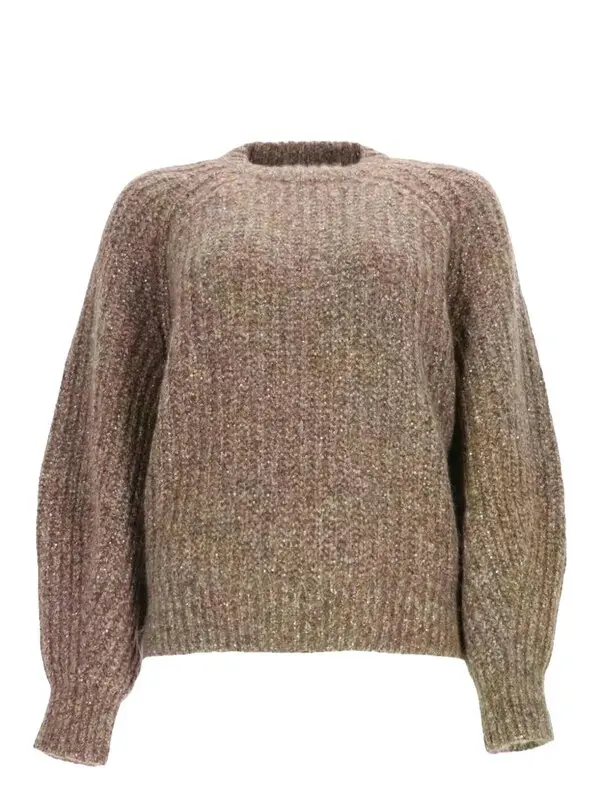 Brunello Cucinelli Sequin Embellished Ribbed Knit Sweater - Brown