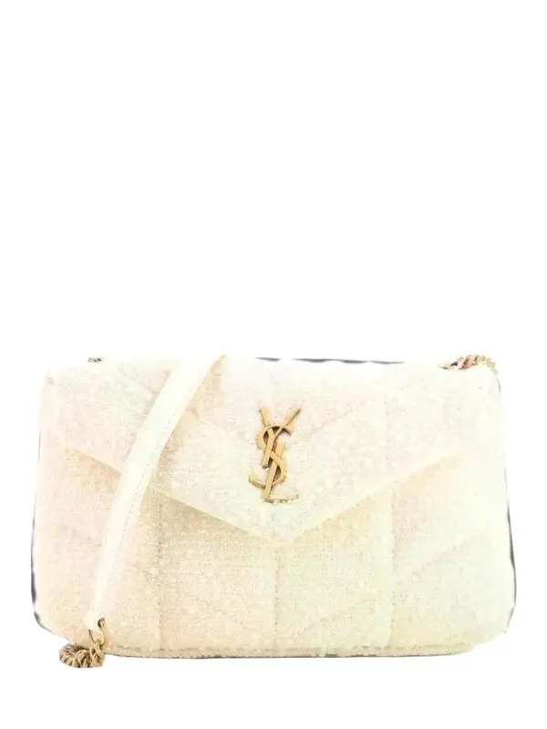 Saint Laurent Loulou Puffer Quilted Tweed Mini Shoulder Bag - White