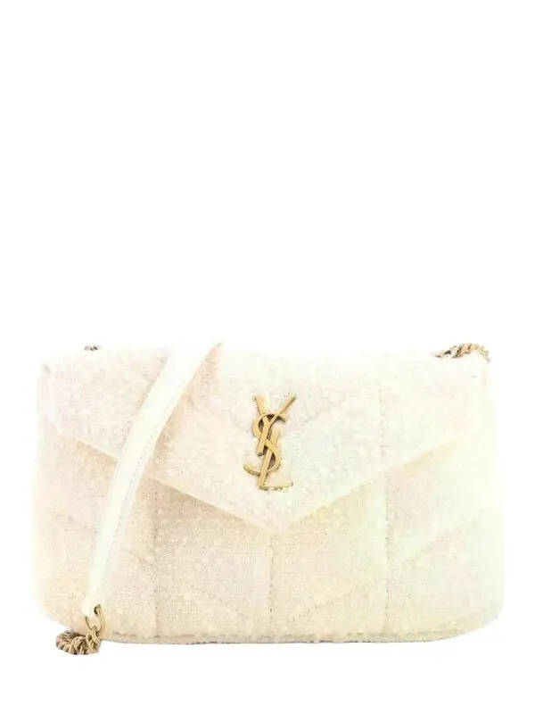 Saint Laurent Loulou Puffer Quilted Tweed Mini Shoulder Bag - White