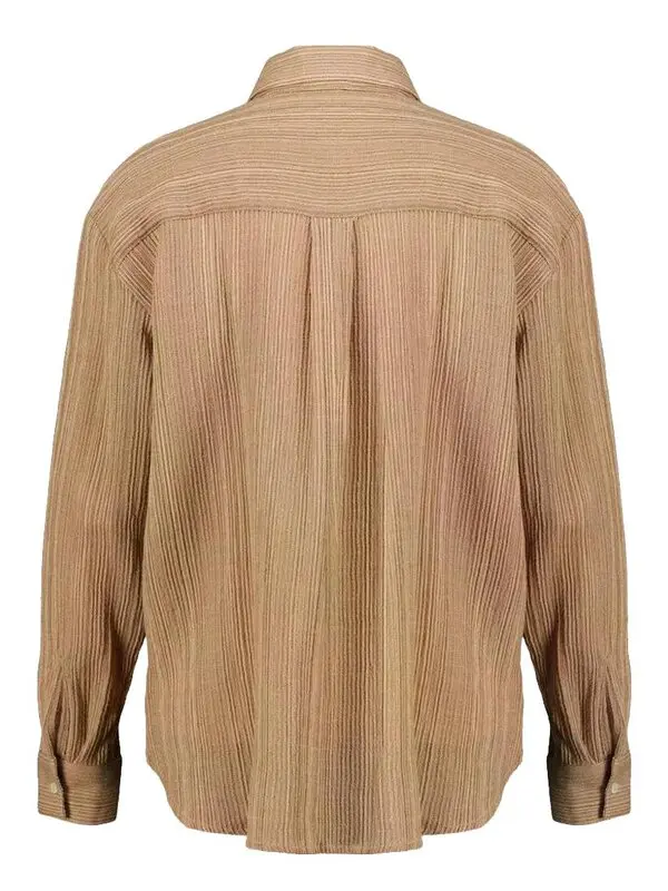 120% Lino Long-sleeve Shirt With Vertical Stripes - Brown