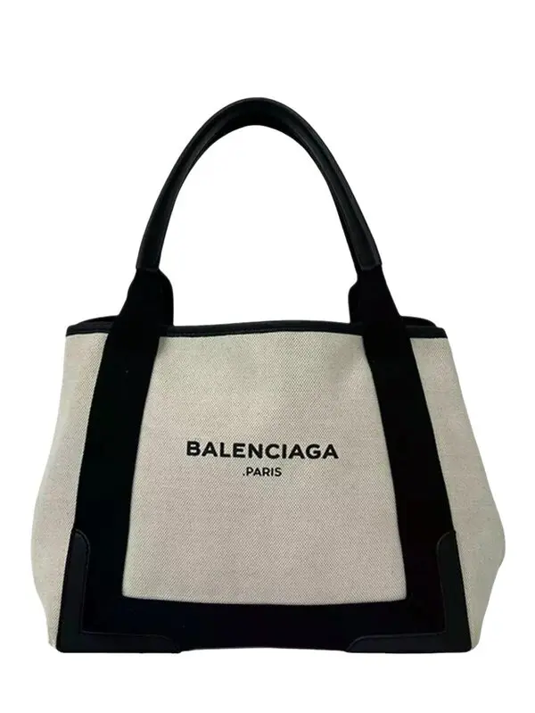 Balenciaga Navy Cabas S Canvas Tote Bag - White