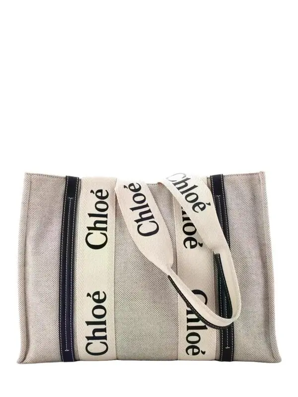 Chloé Woody Canvas With Leather Medium Tote Bag - Neutrals