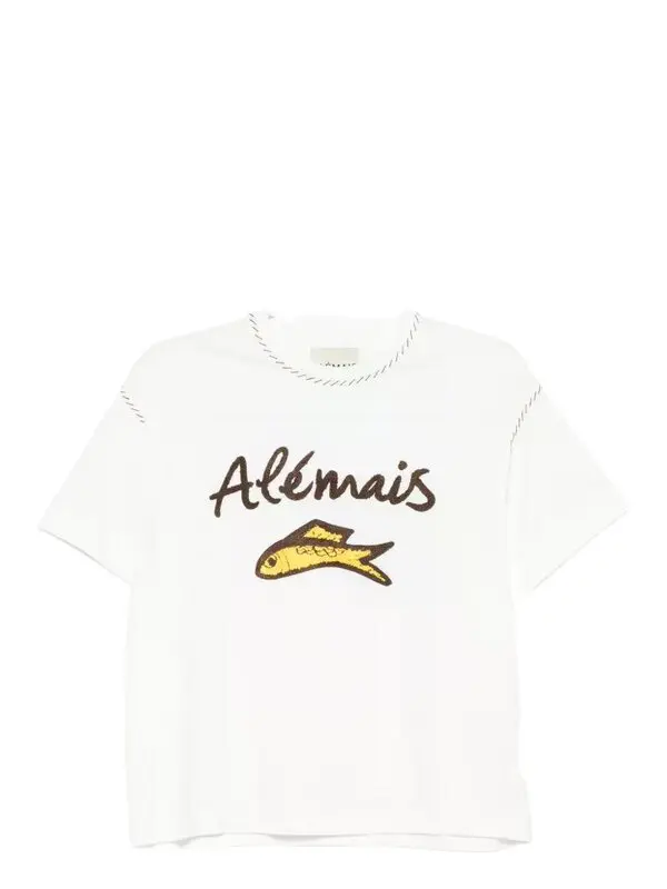 ALEMAIS Alémais Logo Embroidered Cuffed T-shirt - White