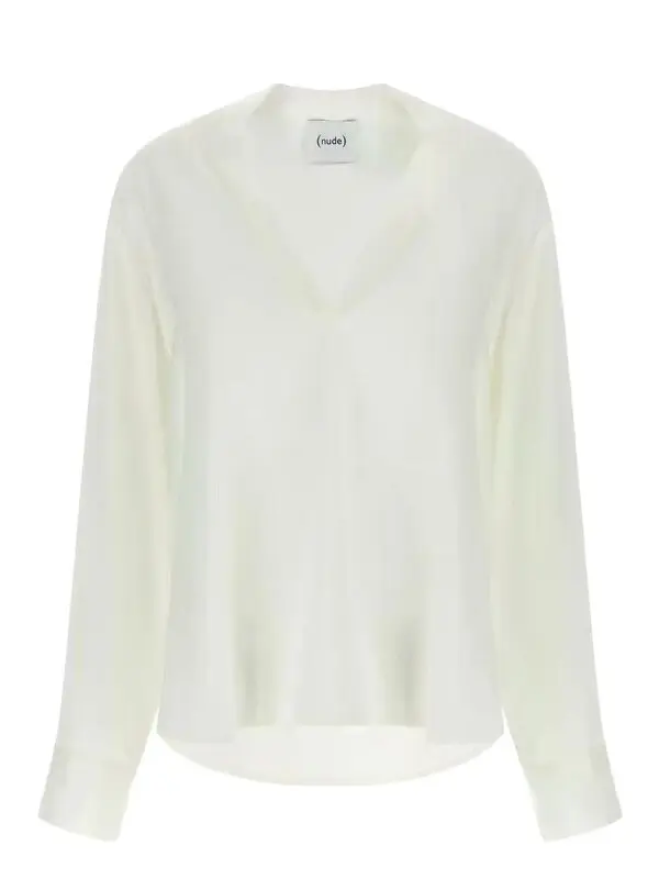 NUDE Asymmetrical Hem V-neck Blouse - White