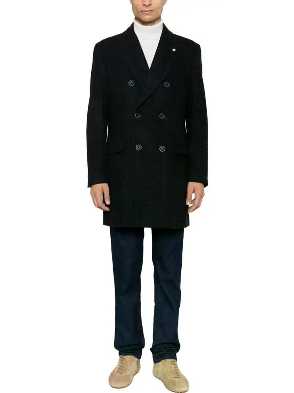 MANUEL RITZ Double-breasted Check Coat - Blue