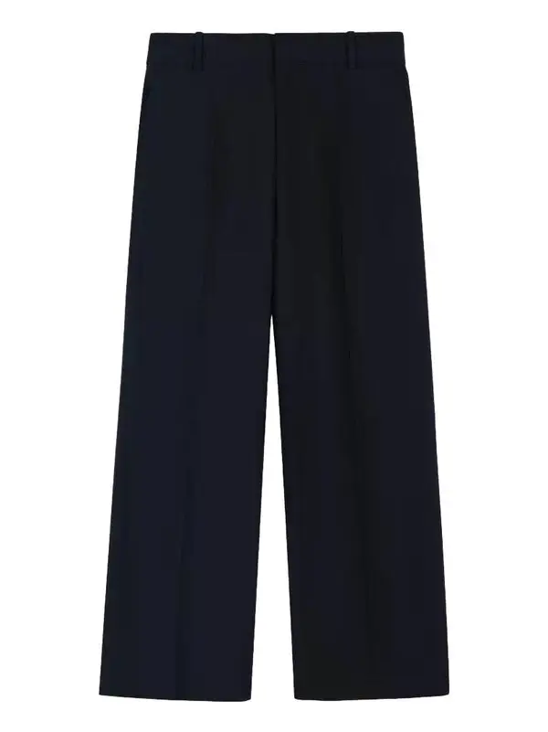 TOD'S Wool Gabardine Cropped Flare Pants With Monogram Detail - Blue