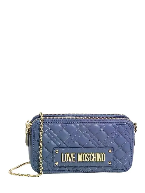 Moschino Quilted Logo-plaque Clutch Bag - Blue
