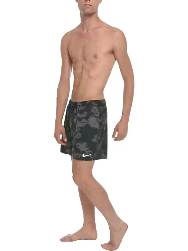 Nike Acid Wash Logo Print Swim Shorts - Black