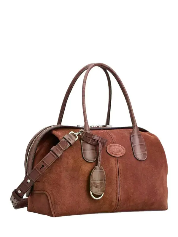 TOD'S Small Crocodile-effect Suede Tote Bag - Brown