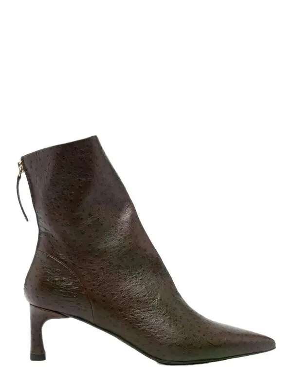 HALMANERA Ostrich-effect Pointed-toe Ankle Boots - Brown