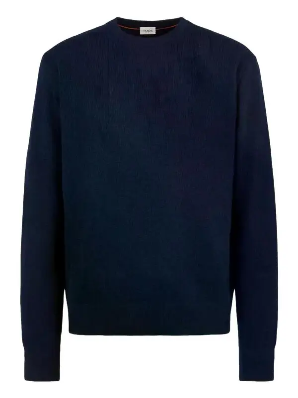 TOD'S Cashmere Pullover With Suede Shoulder Ribbing And Monogram Detail - Blue