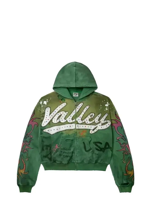 VALE FOREVER Graphic-print Distressed Hoodie - Green