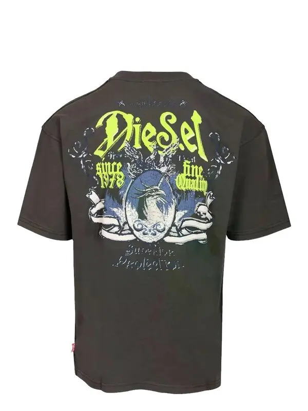 DIESEL® Cotton T-shirt With Flock Graphic - Grey