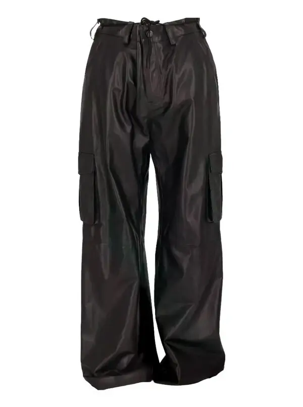 LA ROSE Leather Cargo Wide-leg Pants - Black