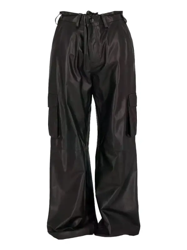 LA ROSE Leather Cargo Wide-leg Pants - Black