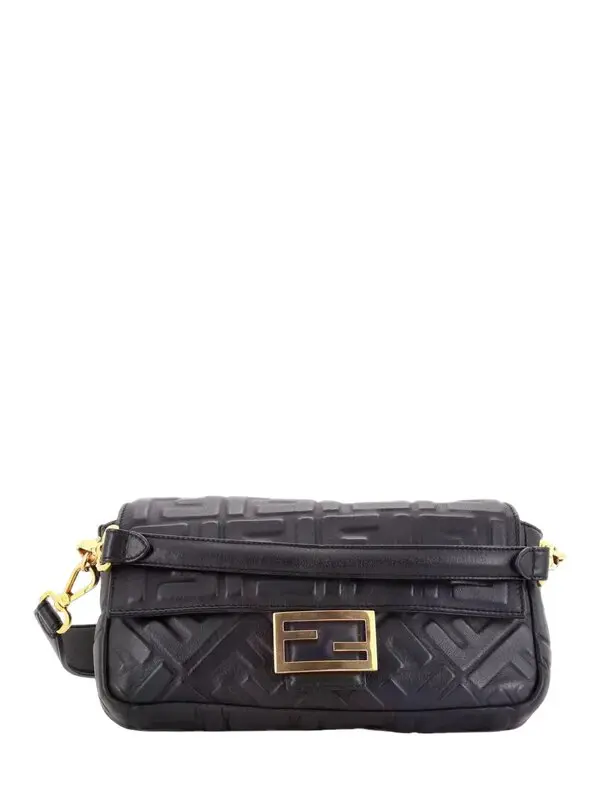 Fendi Baguette Nm Baguette Bag Zucca Embossed Leather - Black