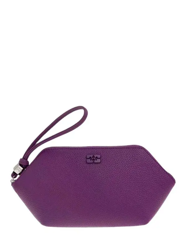 GANNI Logo Plaque Textured Wristlet - Purple