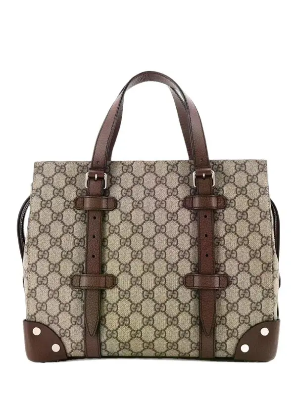 Gucci Gg Coated Canvas With Leather Medium Tote Bag - Brown