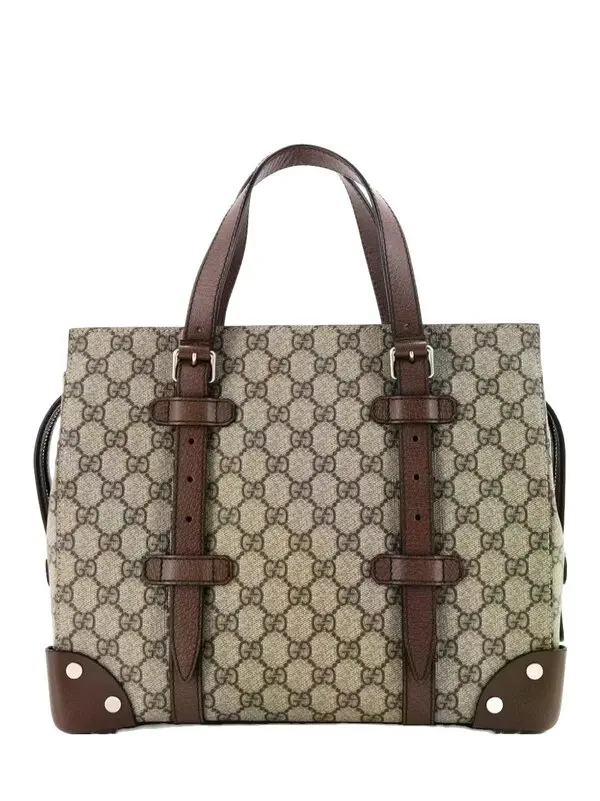 Gucci Gg Coated Canvas With Leather Medium Tote Bag - Brown
