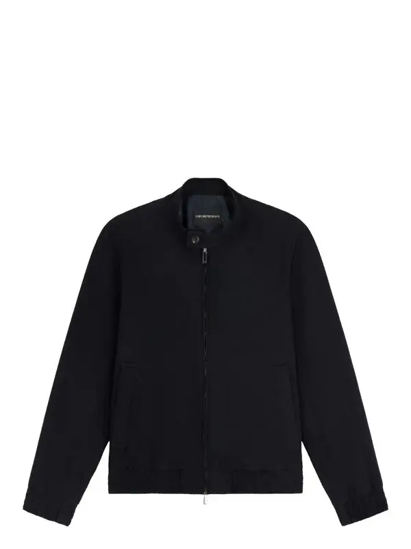 Emporio Armani Textured Band Collar Zip-up Blouson Jacket - Black