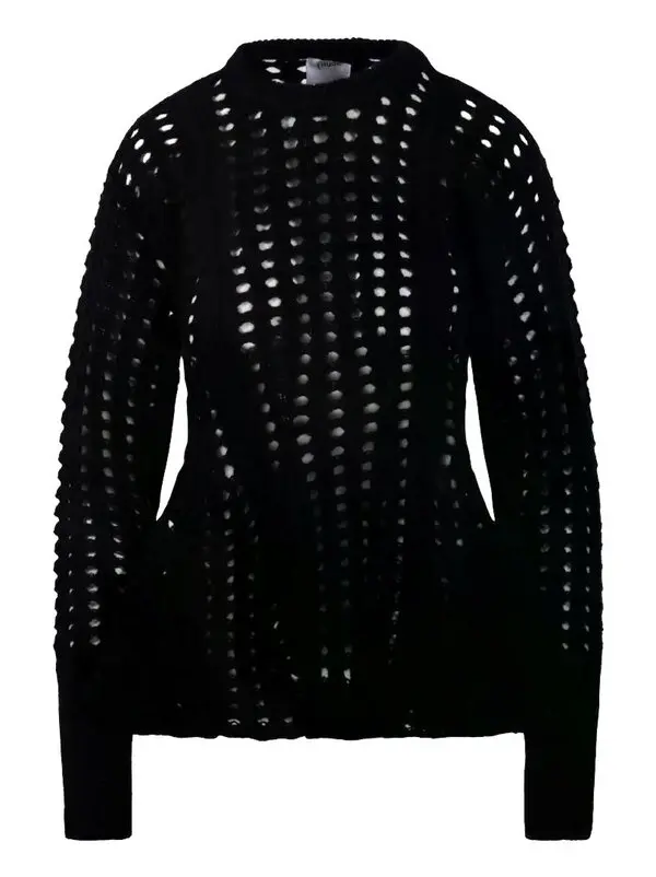 NUDE Open-knit Peplum-hem Sweater - Black