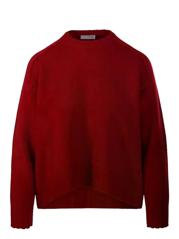 BEYOU Ribbed-trim Drop-shoulder Sweater - Red