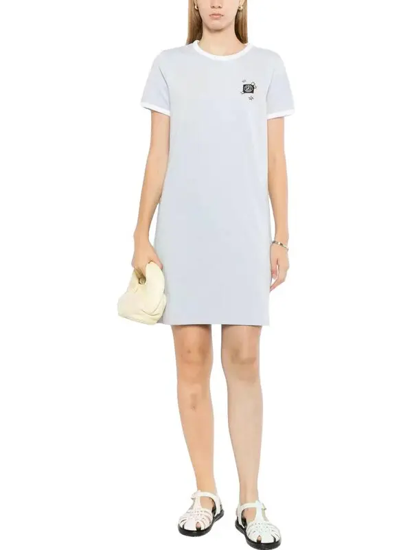 AGNES B. Embroidered Logo T-shirt Dress - Blue