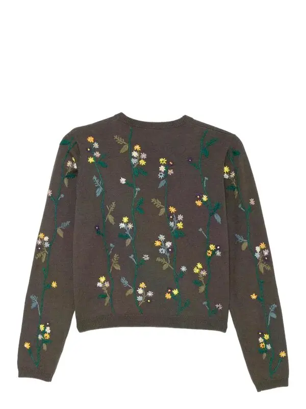 Moschino 2000s Floral Embroidered Wool Cardigan - Brown